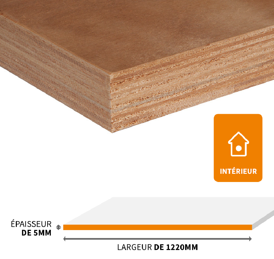 PANNEAU CONTREPLAQUÉ OKOUMÉ 2500X1220X5MM