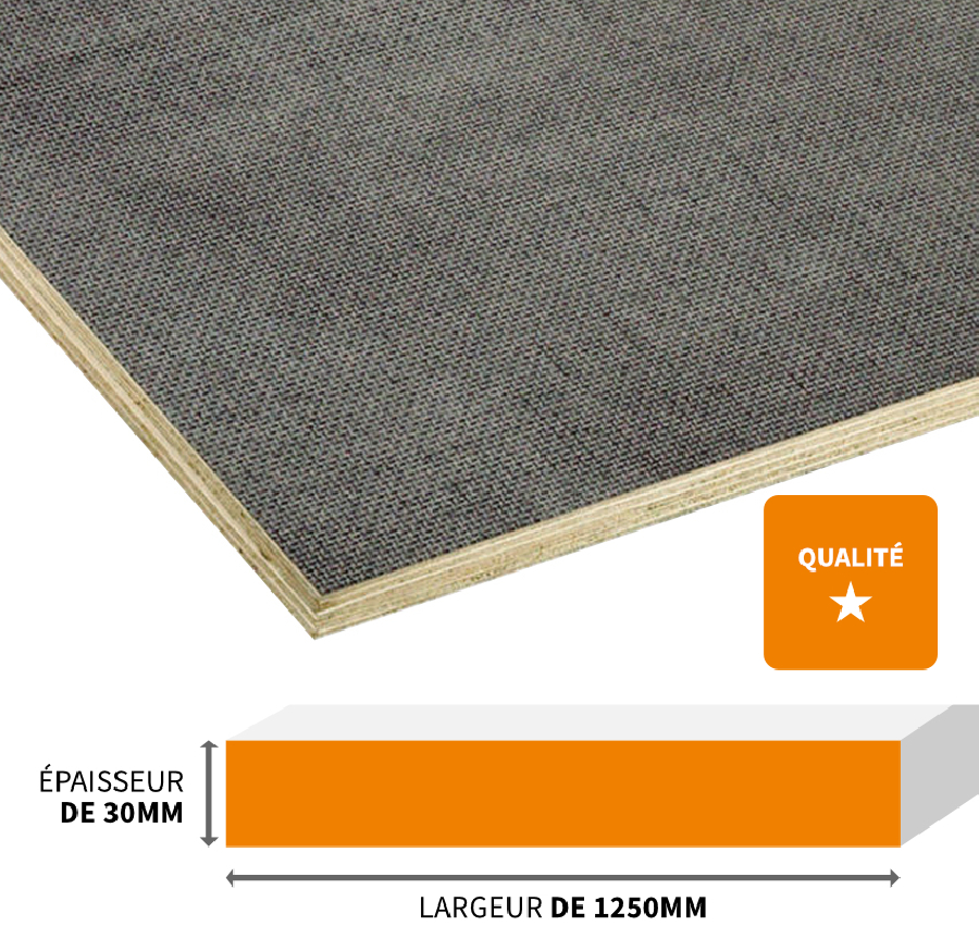 PANNEAU CONTREPLAQUÉ ANTIDÉRAPANT QUALITÉ STANDARD 2500X1250X30MM