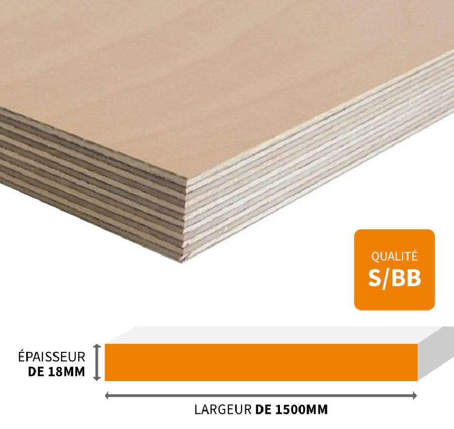 PANNEAU CONTREPLAQUÉ EN BOULEAU DE FINLANDE QUALITÉ S/BB 3000X1500X18MM