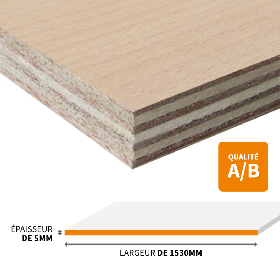 PANNEAU CONTREPLAQUÉ POUR ÉBÉNISTERIE HÊTRE BLANC 3050X1530X5MM
